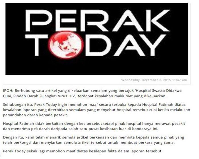 Public Announcement by Hospital Fatimah, Ipoh | Ipoh Echo