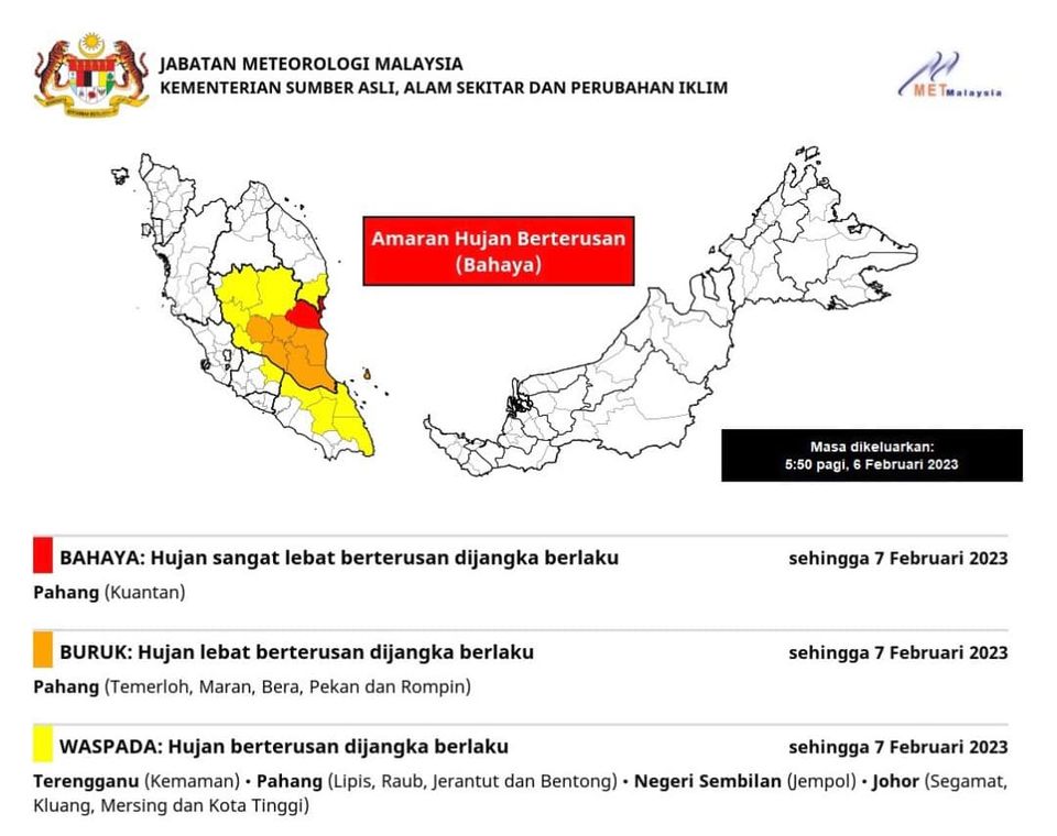 Dangerous Continuous Rain Warning from Department of Meteorology | Ipoh ...