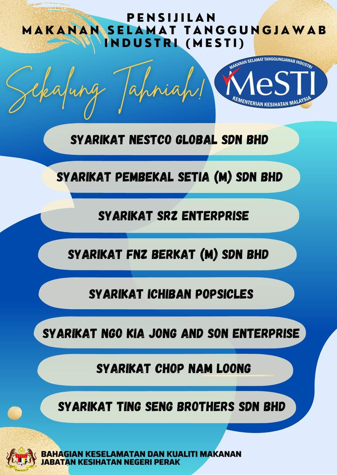 Perak Health Department applauds those with MeSTI certification | Ipoh Echo